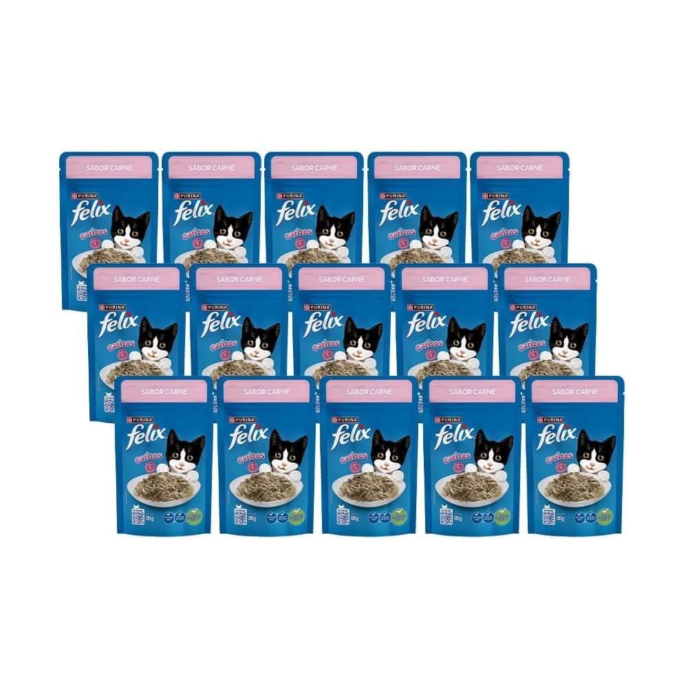 Pack Alimento Húmedo para Gato FELIX Gatito Sabor Carne Pouch 85g x15un ...
