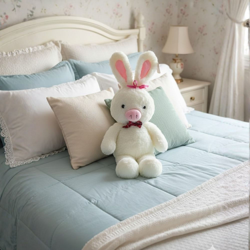 Peluche de Conejo Cerdo Kawaii con Corbata de Lazo Roja - plazaVea