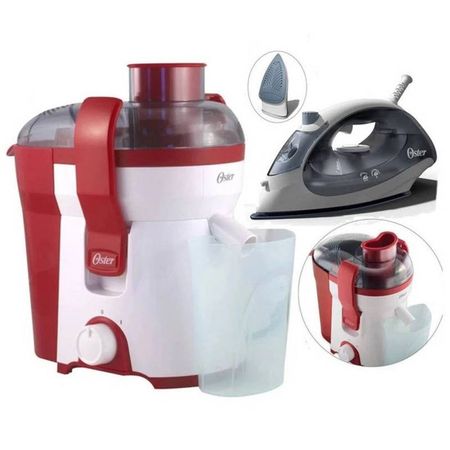 COMBO OSTER PLANCHA COMPACT AZUL NIEBLA Y EXTRACTOR DE JUGOS 400W ROJO ...