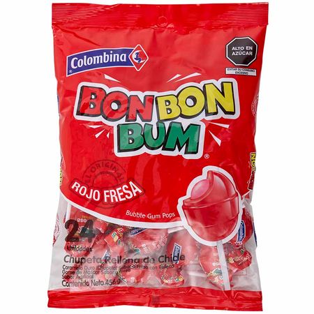 Chupetes BOM BOM BUM con Chicle sabor Fresa Bolsa 456g | plazaVea ...