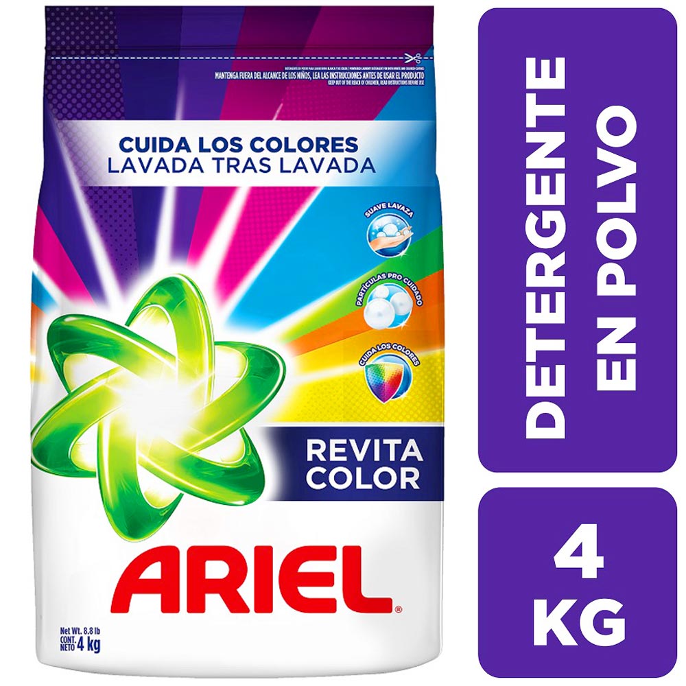 Detergente en Polvo ARIEL Revitacolor para Ropa de Color Bolsa 4kg ...