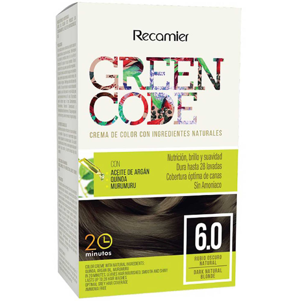 Tinte para Cabello GREEN CODE 6.0 Rubio Oscuro Natural Caja 1un ...