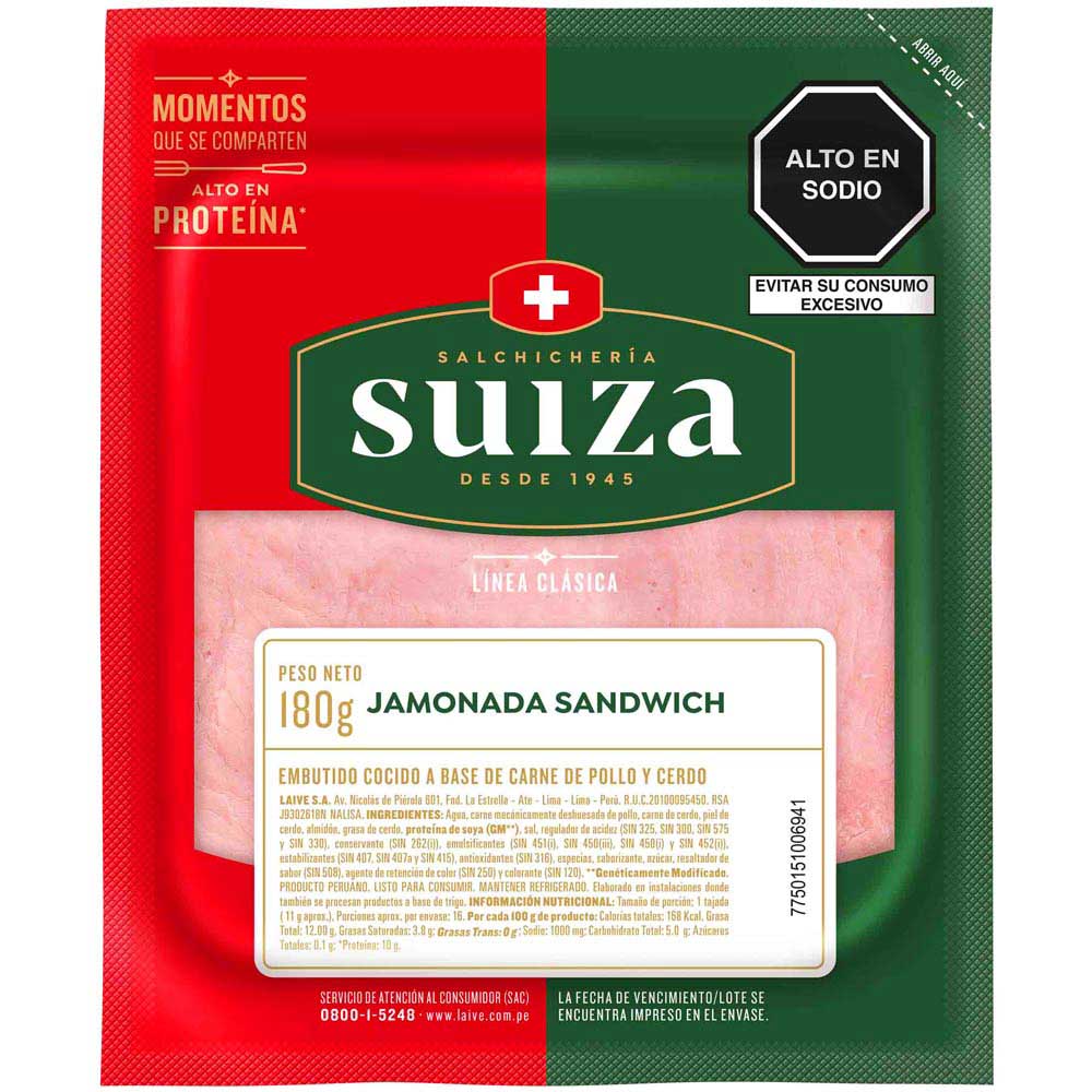 Jamonada Sándwich SALCHICHERÍA SUIZA Paquete 180g | plazaVea - Supermercado