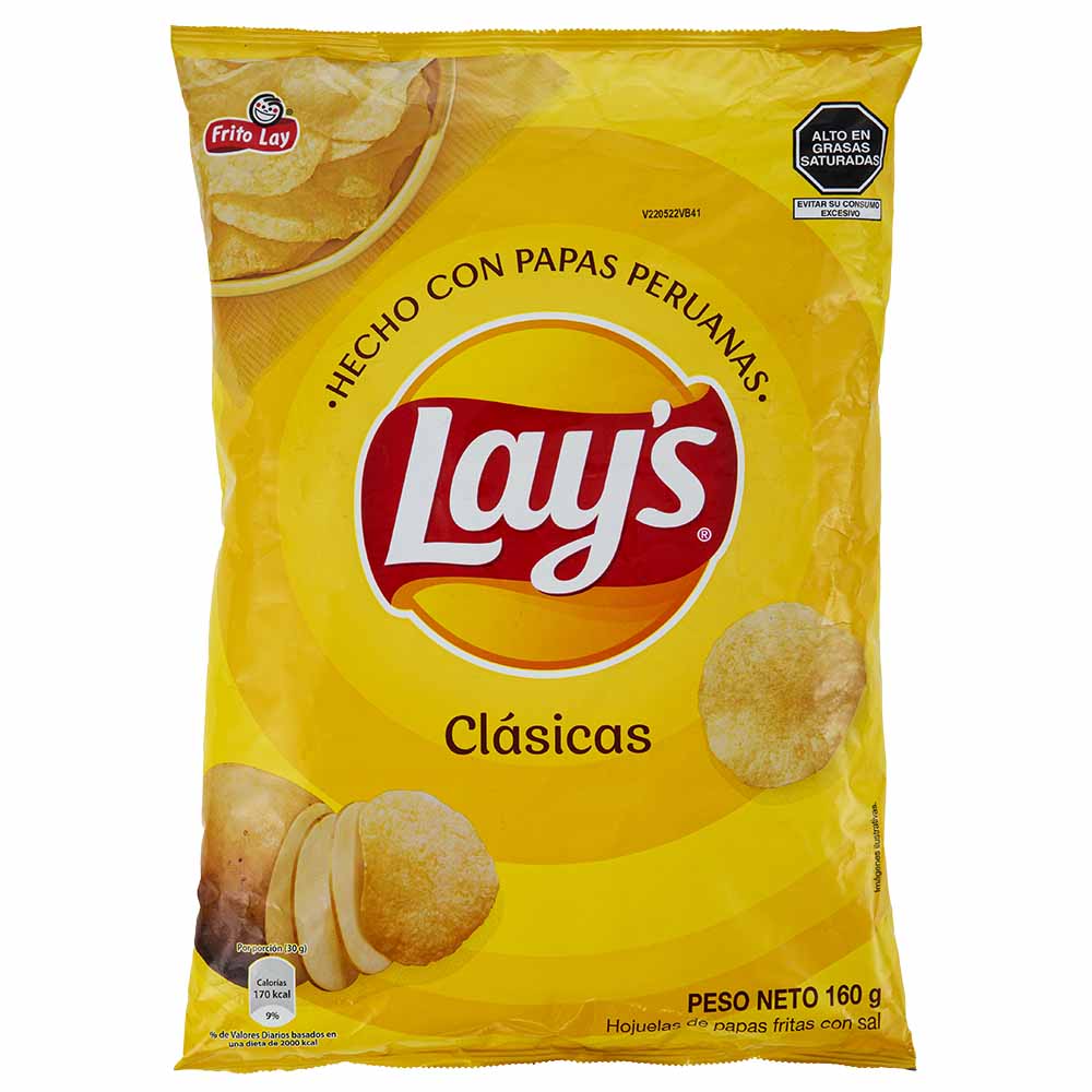 Hojuelas De Papas Fritas LAY S Cl sicas Bolsa 160g PlazaVea hojuelas-de-papas-fritas-lay-s-cl-sicas-bolsa-160g-plazavea