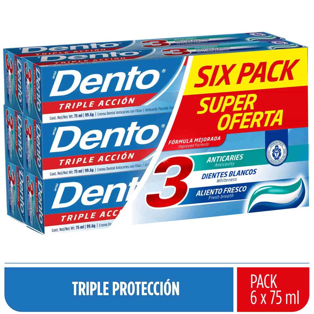 Pasta Dental DENTO Triple Acción Tubo 75ml Paquete 6un | plazaVea ...